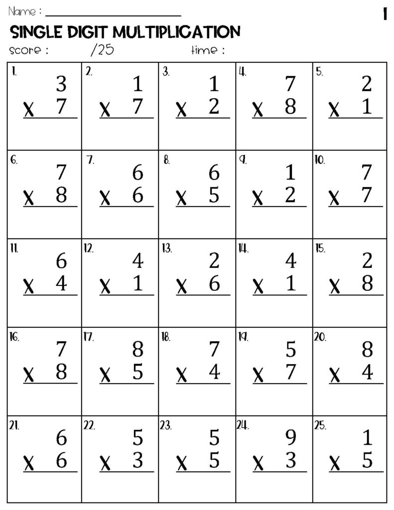 single digit multiplication worksheets printable free - Bea Media